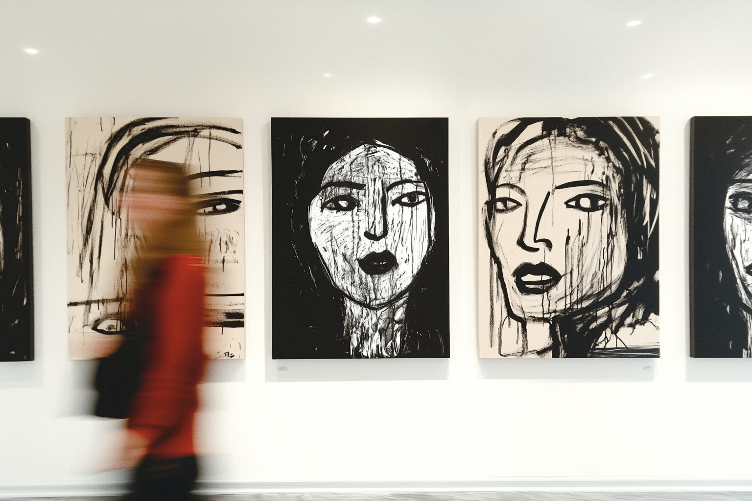 Abstract Portraits in Modern Art Gallery with Blurred Visitors | Custom ...
