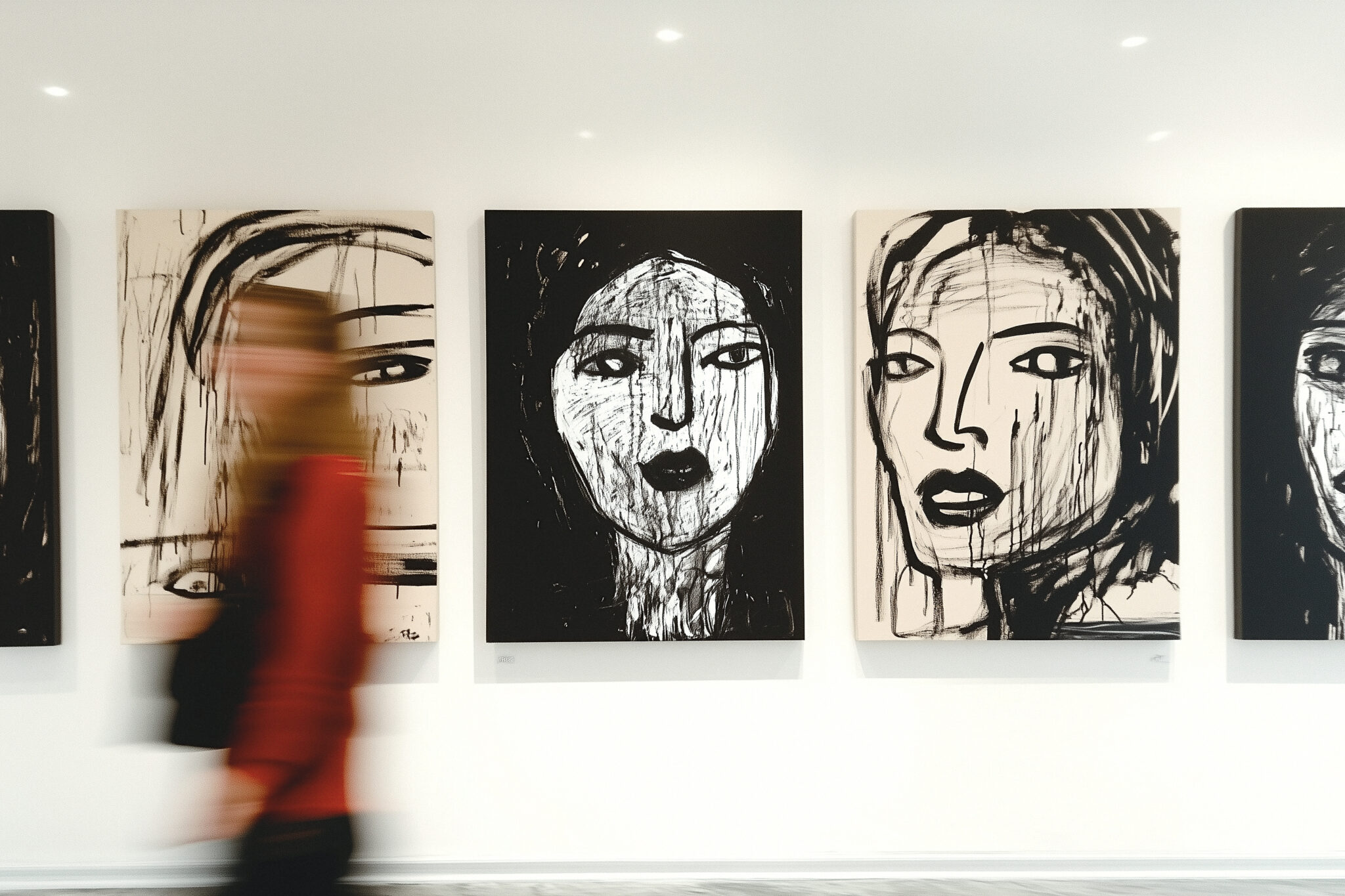Abstract Portraits in Modern Art Gallery with Blurred Visitors | Custom ...